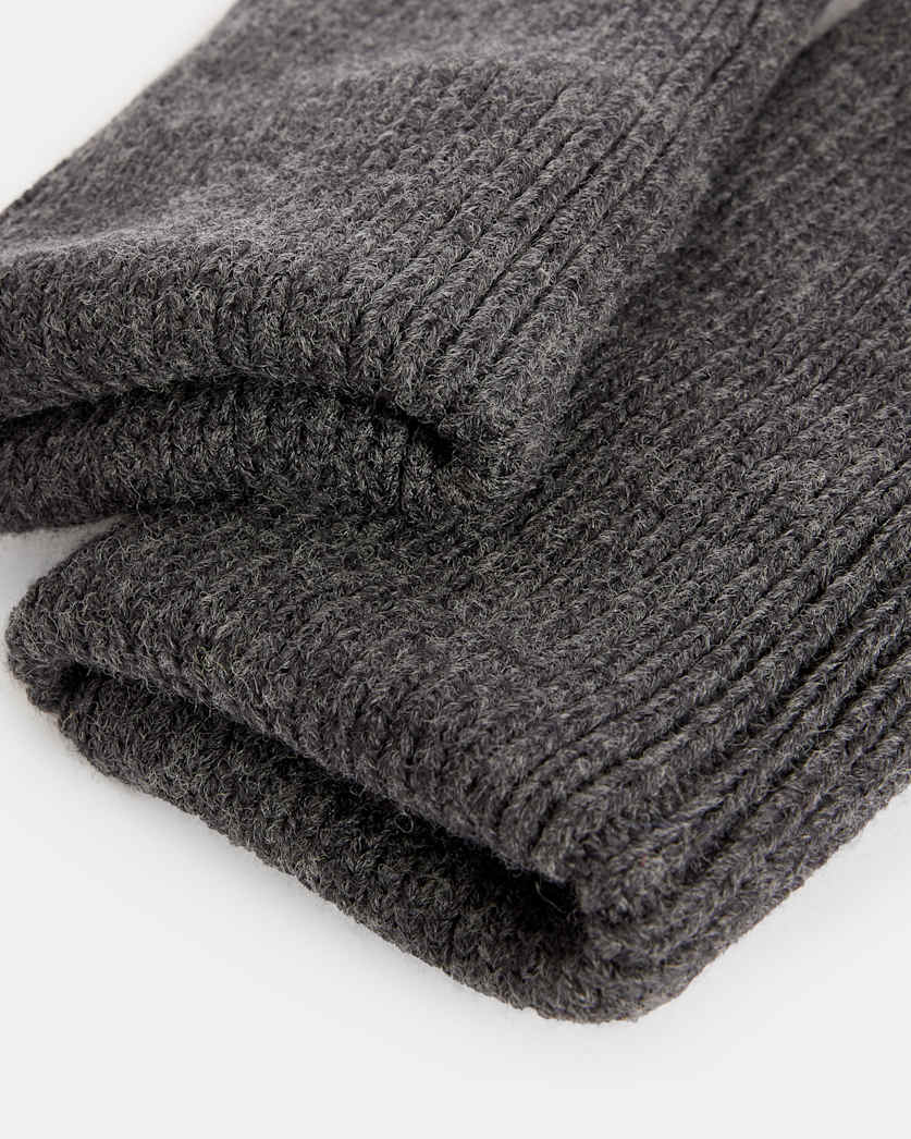 Zoya Knitted Cuff Leather Gloves Charcoal Grey | ALLSAINTS